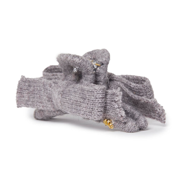 SLATE GRAY CABLE KNIT BOW CLAW CLIP - Lele Sadoughi