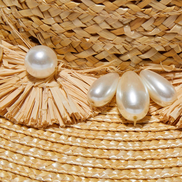 NATURAL PEARL POMS STRAW HAT - Lele Sadoughi